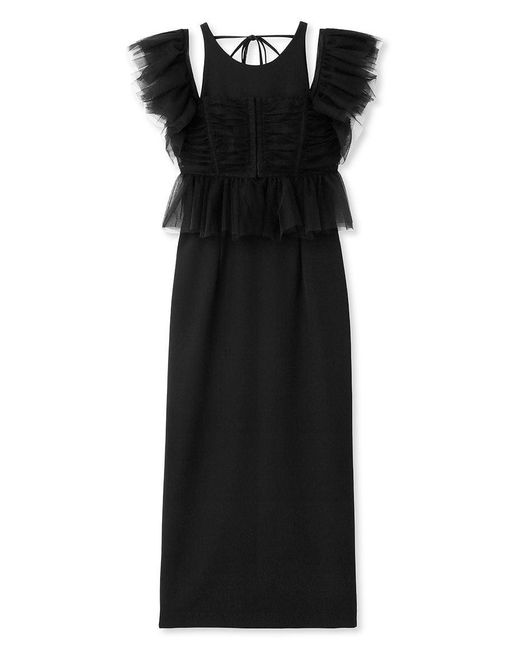 SNIDEL Tulle Bolero Maxi Dress in Black | Lyst