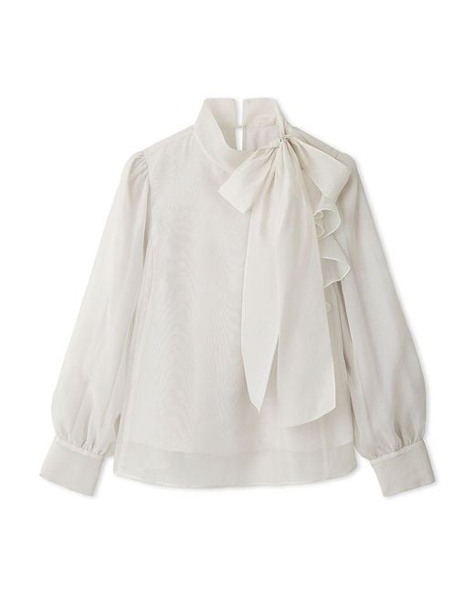 SNIDEL Sustainable Ruffle Ribbon Organza Blouse in White | Lyst