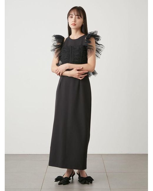 SNIDEL Tulle Bolero Maxi Dress in Black | Lyst