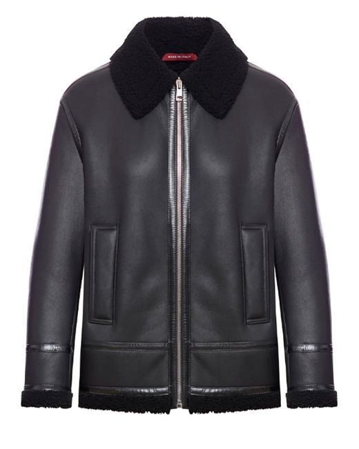 Gucci Leather Jacket With Shearling in Black | Lyst