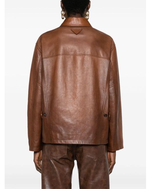 Prada Leather Jacket in Brown | Lyst