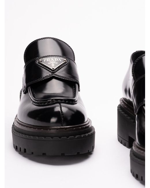 Prada 'Double Chocolate' Brushed Leather Loafers in Black | Lyst