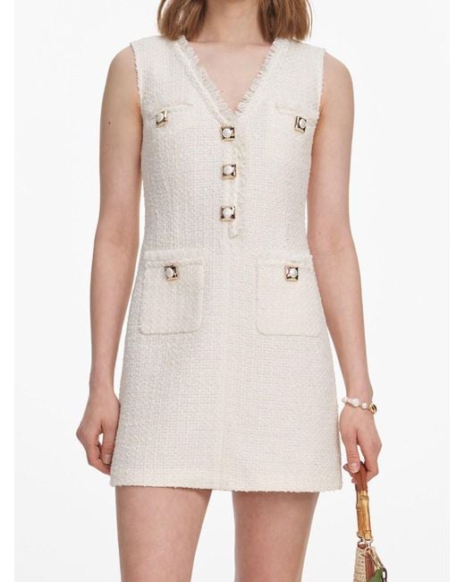 Self-Portrait Boucle Mini Dress in White | Lyst UK
