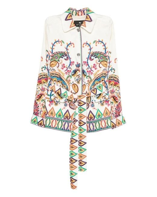 Etro Safari Jacket With Belt in White | Lyst