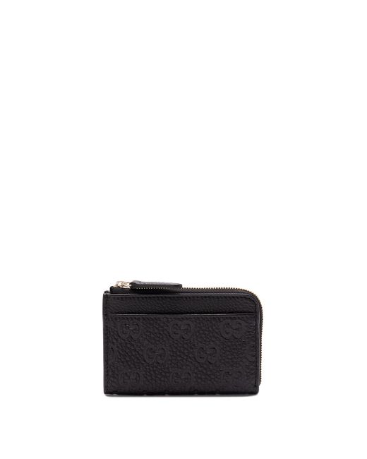 Gucci `Gg Emblem` Zip Card Case in Black | Lyst