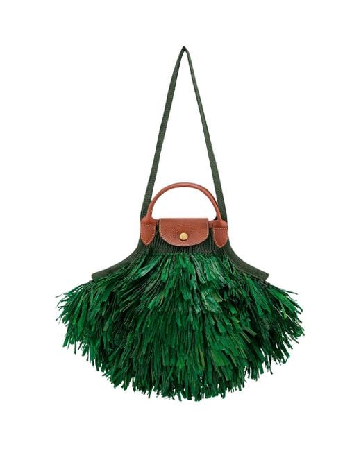 Longchamp `Le Pliage Filet Raphia` Large Mesh Bag in Green | Lyst