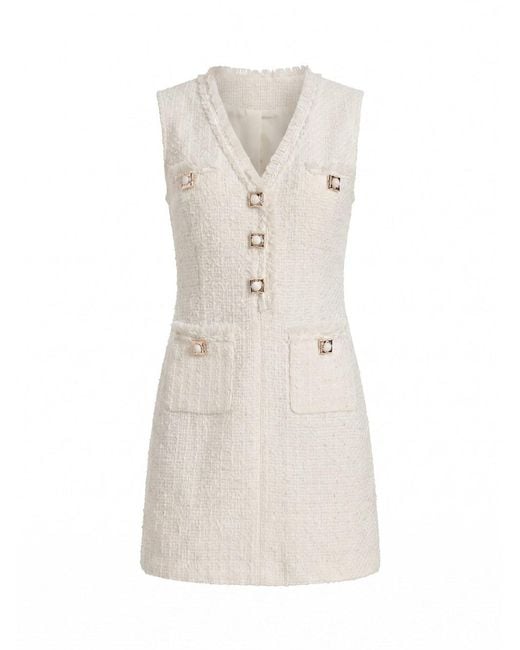 Self-Portrait Boucle Mini Dress in White | Lyst UK