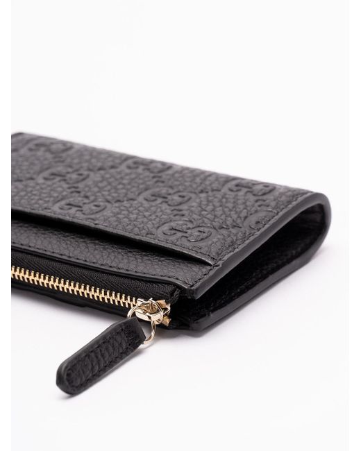 Gucci `Gg Emblem` Zip Card Case in Black | Lyst