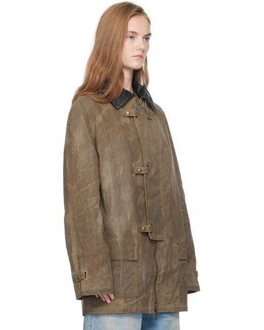 Carter Young Khaki Waxed Newman Jacket in Brown | Lyst UK