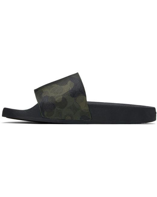 COACH Khaki Coated Canvas Pool Slides in Black for Men | Lyst