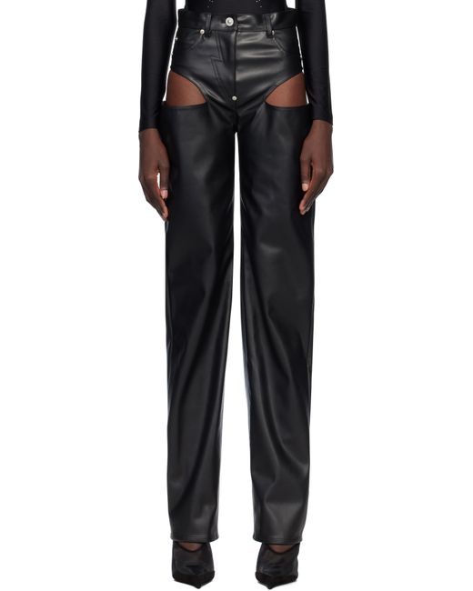 Pushbutton Side Cutout Faux-Leather Pants in Black | Lyst
