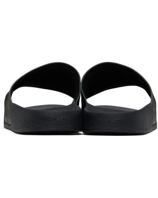 COACH Khaki Coated Canvas Pool Slides in Black for Men | Lyst