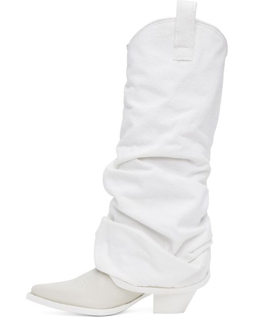R13 Mid Cowboy Denim Sleeve Boots in White | Lyst