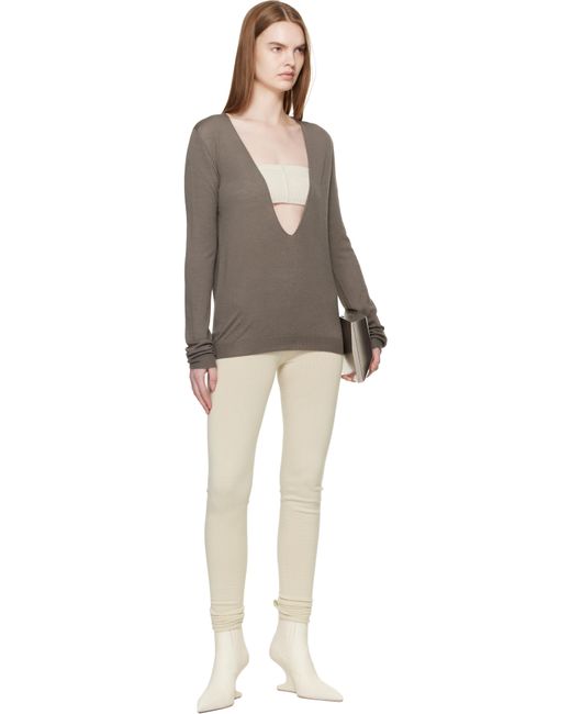 Rick Owens Temple Extreme V Neck Pull Sweater in Brown | Lyst UK