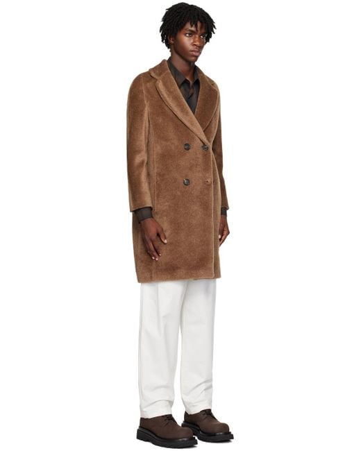 Max Mara Brown Double-breasted Faux-fur Coat for Men | Lyst