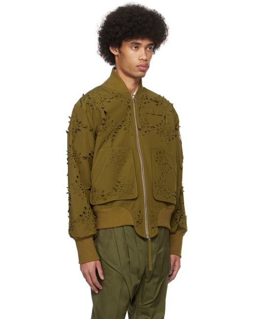 JUNTAE KIM Khaki Laser-Slashed Flower Bomber Jacket in Green for Men | Lyst