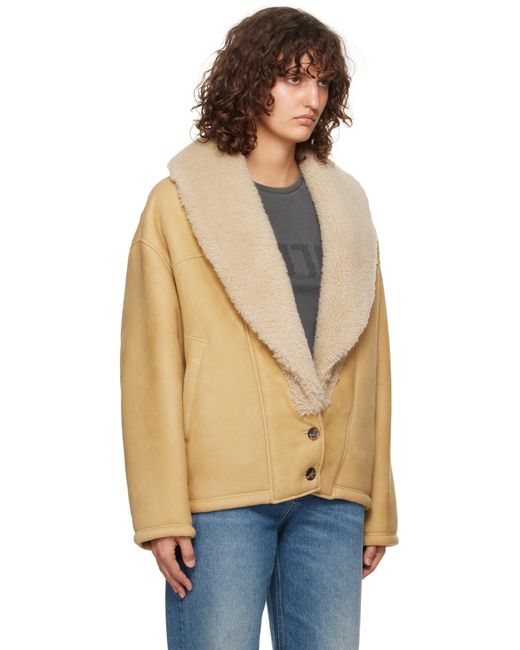 Golden Goose Tan Shawl Collar Shearling Jacket in Black | Lyst