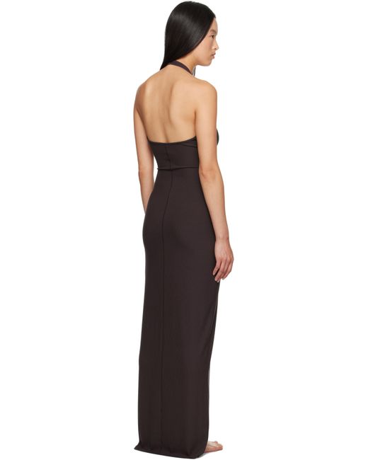 Skims Soft Lounge Deep Plunge Halter Maxi Dress in Black | Lyst