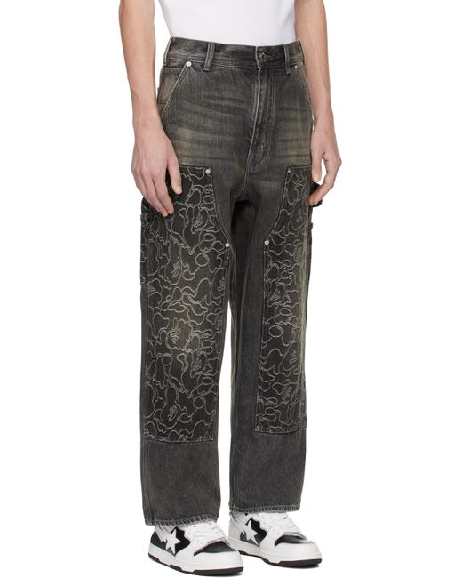 A Bathing Ape Line Camo Patch Relaxed Fit 13Oz Jeans in Black for Men ...