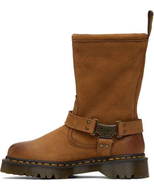 Dr. Martens Tan Anistone Hi Leather Biker Boots in Brown for Men | Lyst