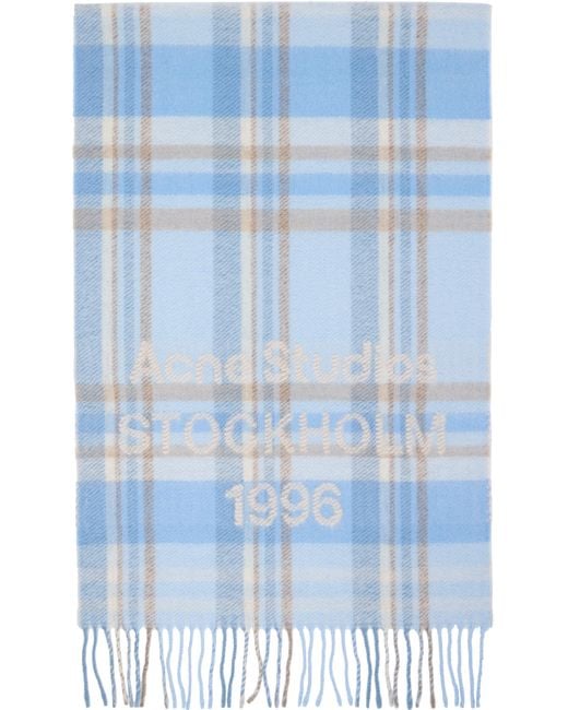 Acne Studios Wide Check Logo Scarf in Blue | Lyst UK