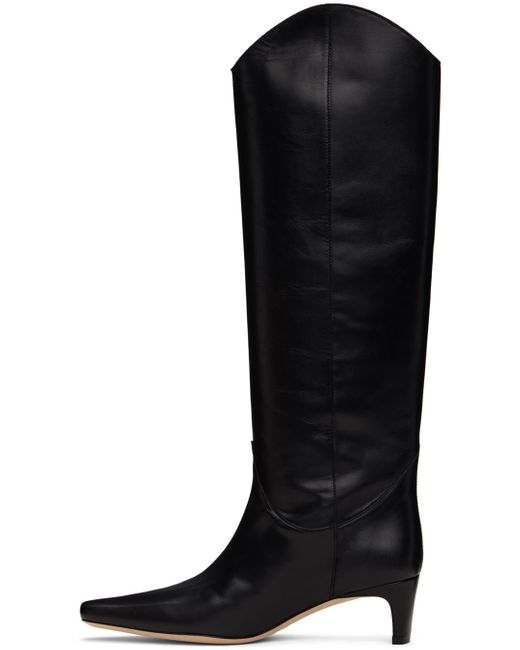 STAUD Buffed Leather Kitten Heel Tall Boots in Black | Lyst