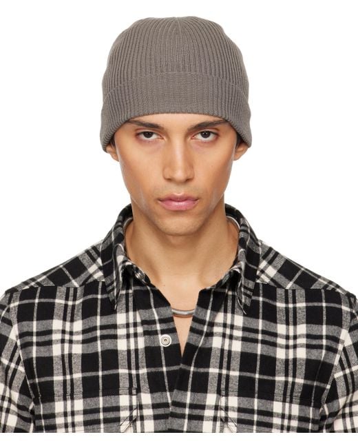 Rick Owens Temple Ribbed Beanie in Grey for Men | Lyst UK