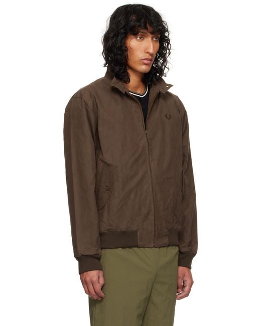 Fred Perry Waxed Harrington Jacket in Brown for Men | Lyst