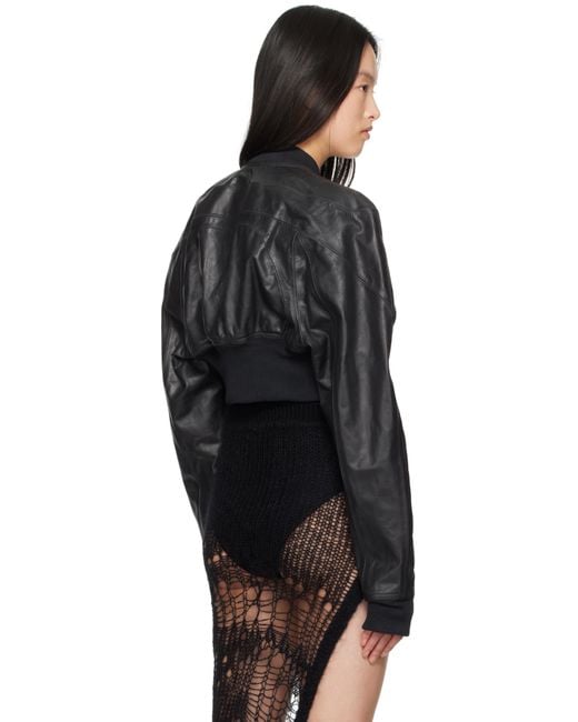 Rick Owens Hollywood Girdered Cropped Leather Bomber Jacket in Black | Lyst