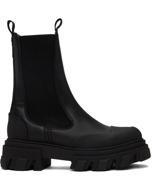 Ganni Stitch Cleated Mid Chelsea Boots in Black | Lyst