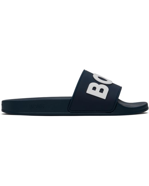 BOSS Raised Logo Pool Slides in Black for Men | Lyst