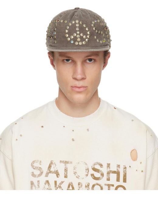 Satoshi Nakamoto Khaki Studded Wrap Around Cap in Natural for Men | Lyst UK