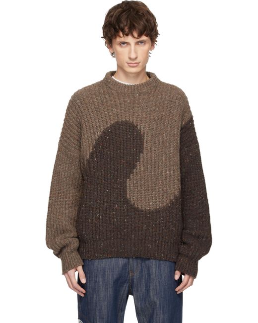 ERL Knit Crewneck Swirl Sweater in Brown for Men | Lyst UK