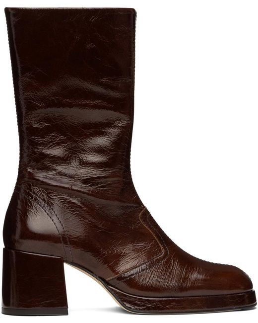 Miista Cass Patent Boots in Brown | Lyst
