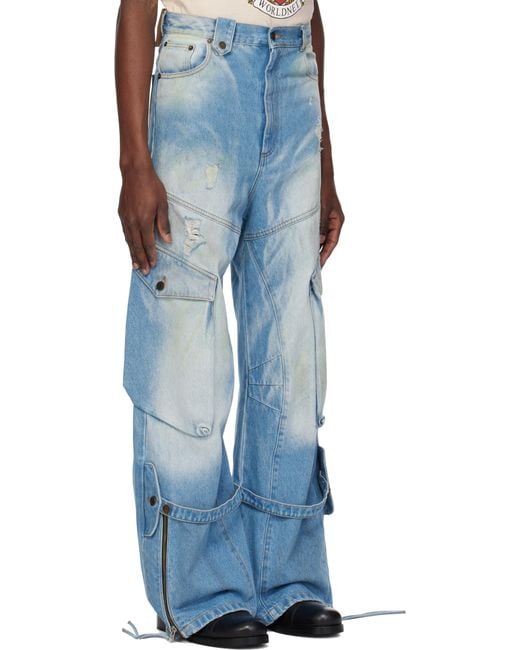 Egonlab Ssense Exclusive Paint Splatter Denim Cargo Pants in Blue for ...