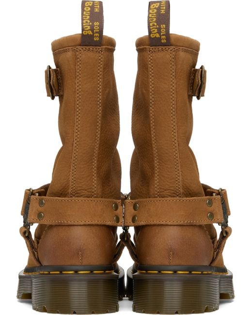 Dr. Martens Tan Anistone Hi Leather Biker Boots in Brown | Lyst