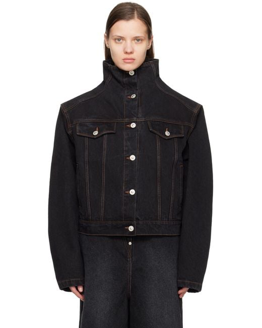Pushbutton High Neck Denim Jacket in Black | Lyst