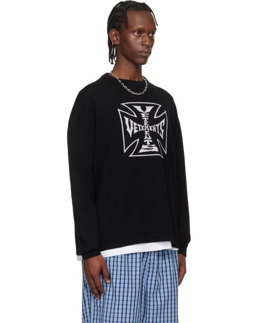 Vetements Double Biker Cross Logo Sweater in Black for Men | Lyst UK