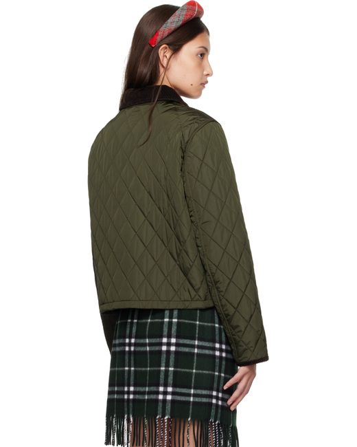 Burberry Khaki Short Quilted Jacket in Green | Lyst
