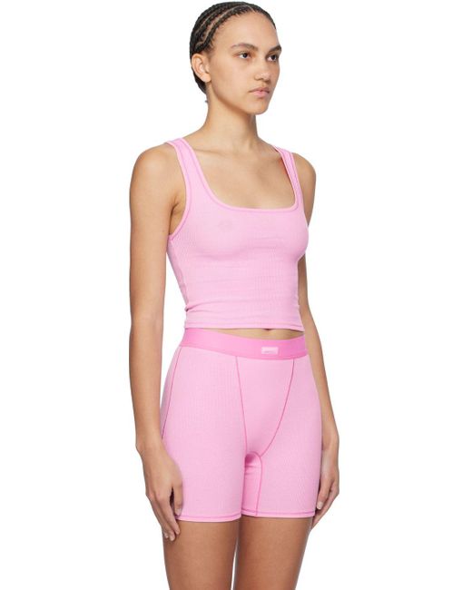 Skims Pink Cotton Rib Tank Top | Lyst