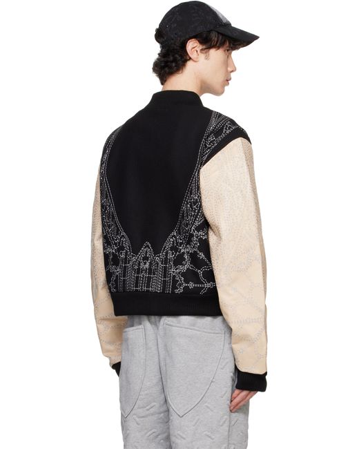 Who Decides War Tan Notre Dame Varsity Leather Bomber Jacket in Black ...