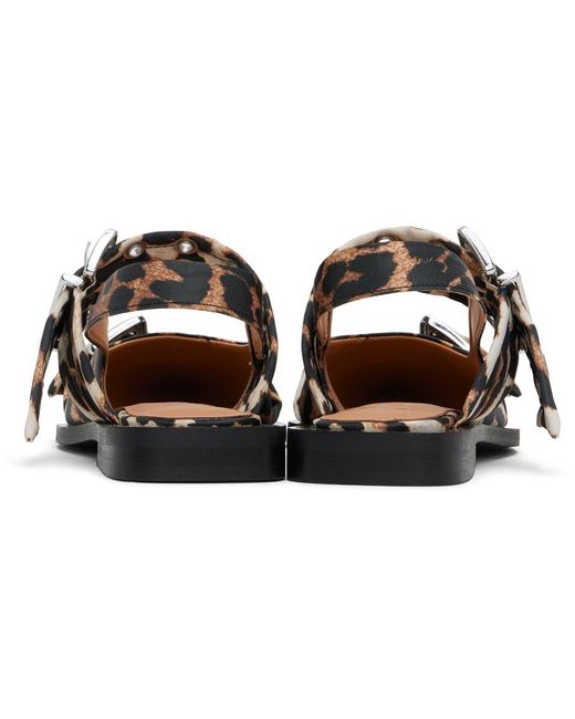 Ganni Leopard Satin Buckle Ballerina Flats in Black | Lyst