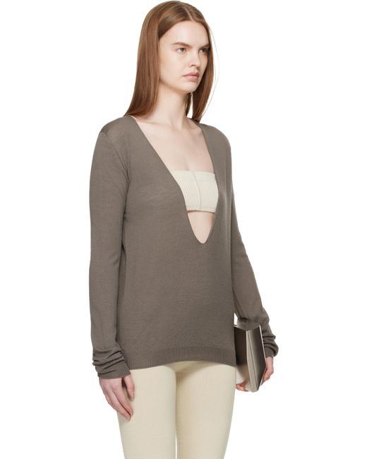Rick Owens Temple Extreme V Neck Pull Sweater in Brown | Lyst UK