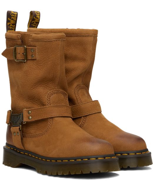 Dr. Martens Tan Anistone Hi Leather Biker Boots in Brown for Men | Lyst