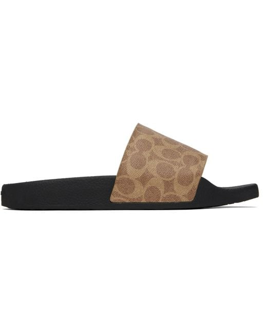 COACH Coated Canvas Pool Slides in Black for Men | Lyst