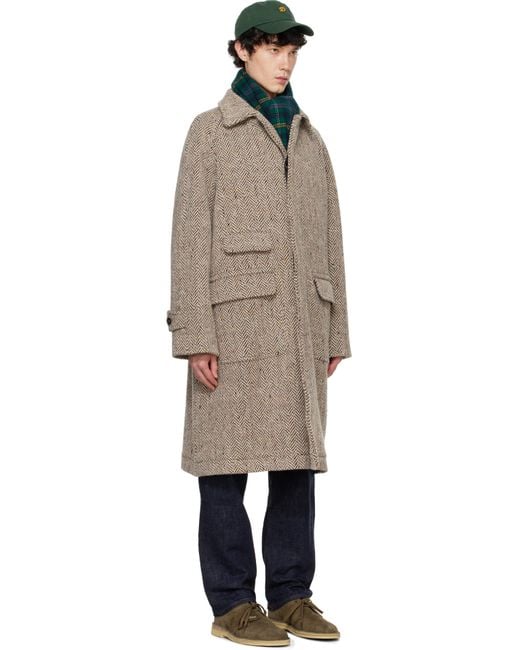 Drake's Herringbone Wool Raglan Coat in Black for Men | Lyst UK