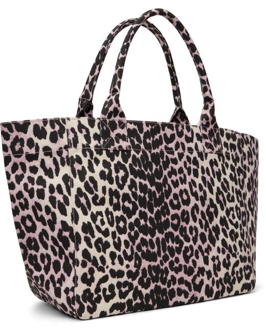 Ganni Leopard Medium Tote in Black | Lyst UK