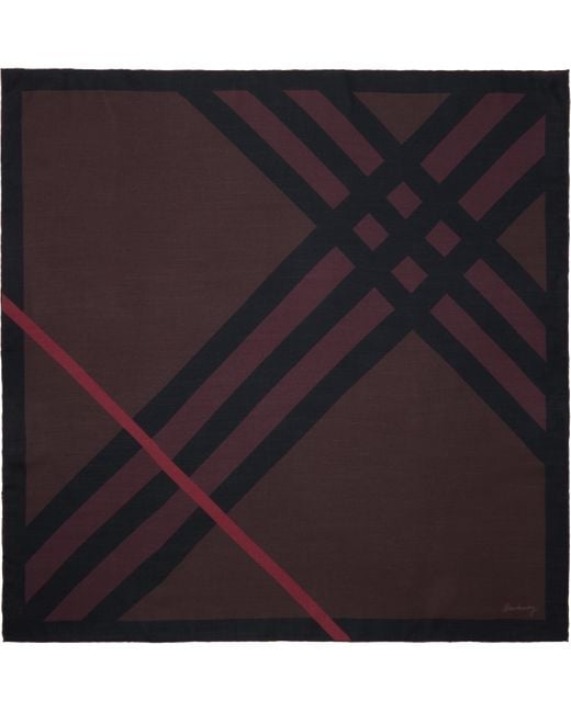 Burberry Burgundy & Check Cashmere Silk Scarf in Blue | Lyst UK
