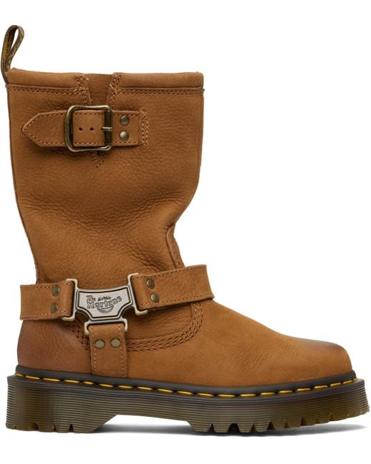 Dr. Martens Tan Anistone Hi Leather Biker Boots in Brown | Lyst