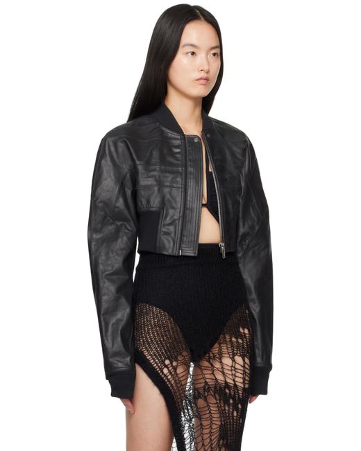Rick Owens Hollywood Girdered Cropped Leather Bomber Jacket in Black | Lyst